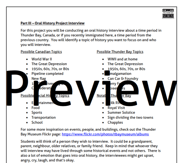 Oral History Program - Thunder Bay Museum